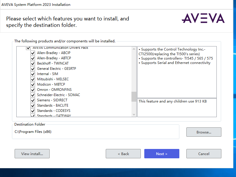 AVEVA™ System Platform 2023安装完成之后在OCMC当中没有任何通讯驱动，该如何解决？ | 施耐德电气 China
