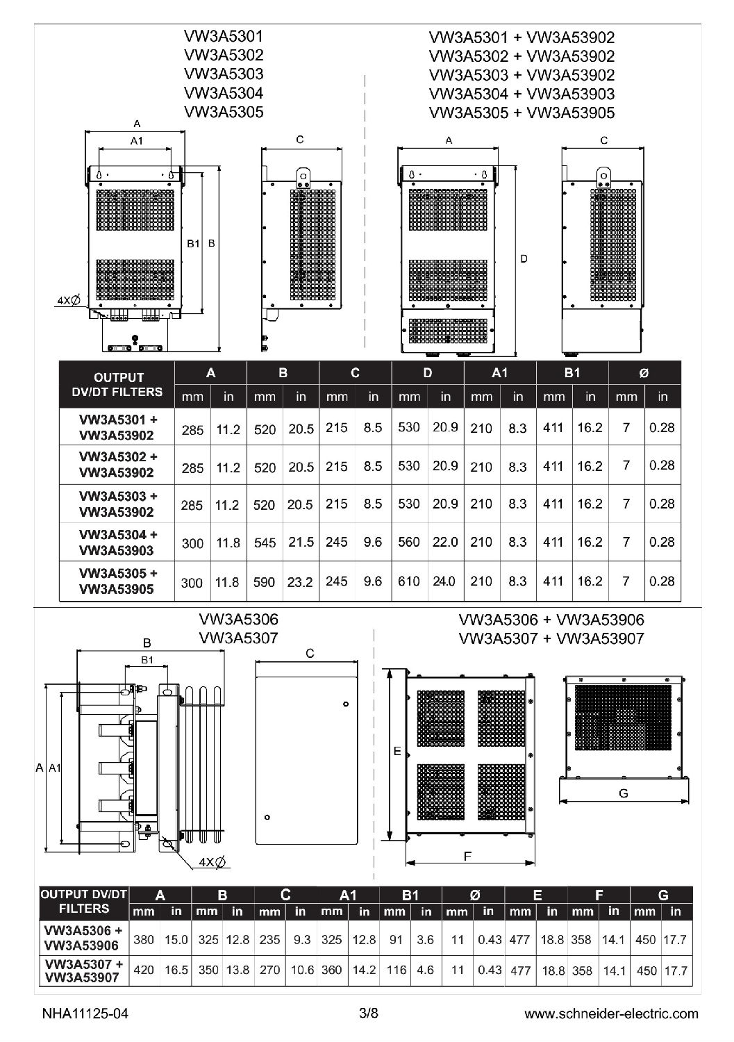 ATV630变频器dv/dt输出滤波器VW3A530*尺寸是多少？附件VW3A5390*作用是什么？ | 施耐德电气 China